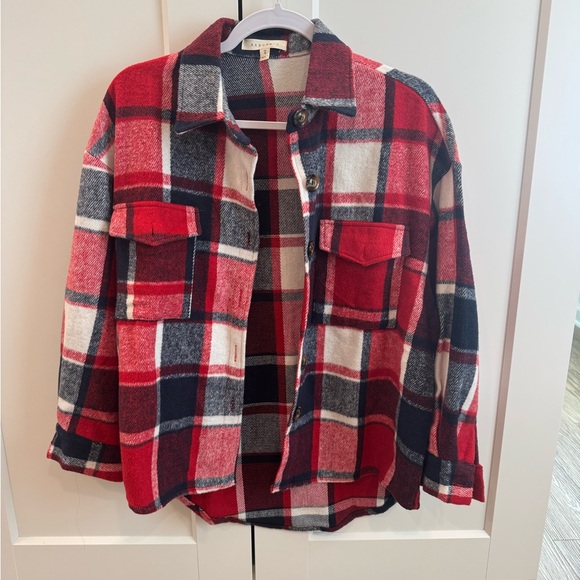 Reborn J | Tops | Red And Blue Plaid Buttonup Shacket | Poshmark